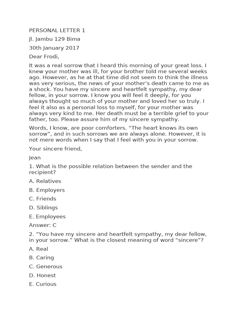 Personal Letters: Examples and Analysis | PDF