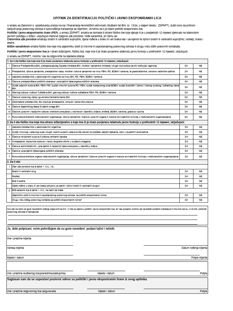 PEP Obrazac 2024 | PDF