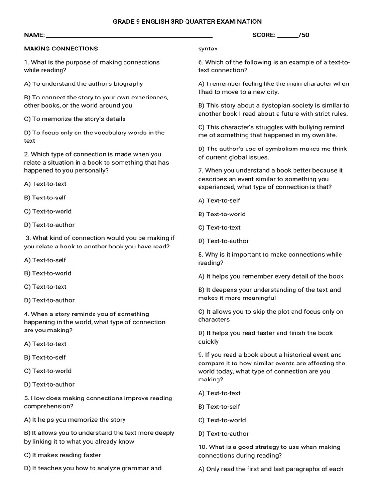 GRADE 9 ENGLISH | PDF | Cognition | Communication