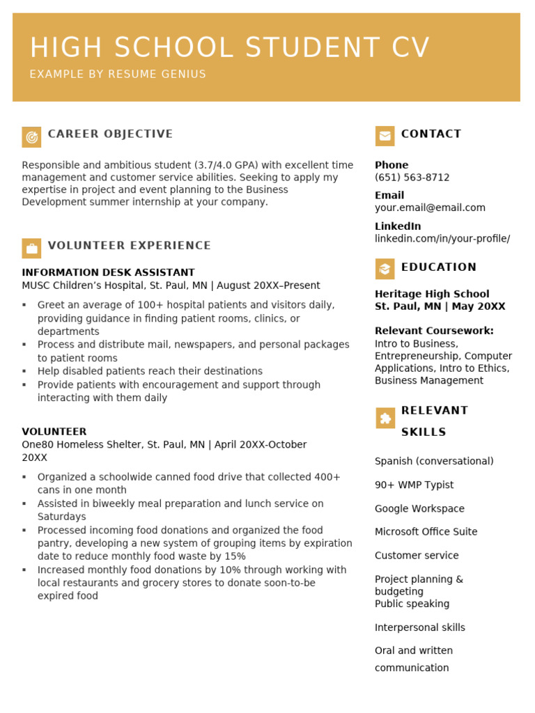 high-school-cv-example-template-free-download | PDF | Résumé