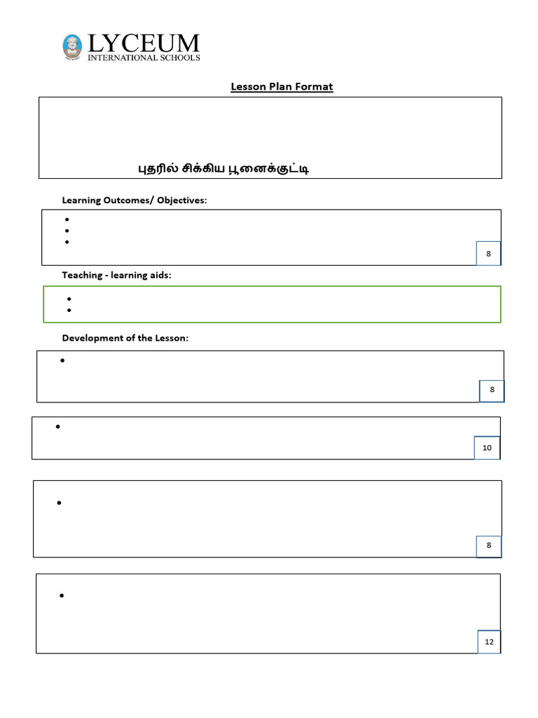 Grade 3 Tamil Lesson Plan | PDF