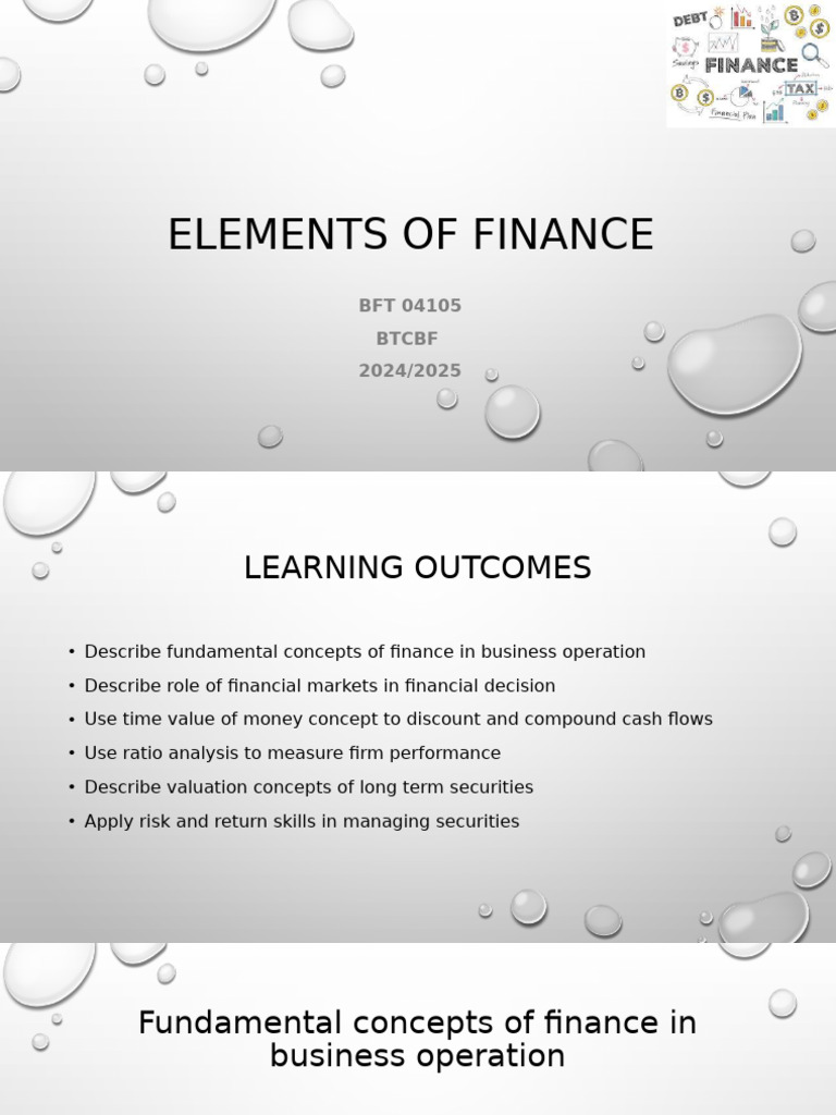 Introduction To The Module ELEMENTS of FINANCE | PDF | Time Value Of ...