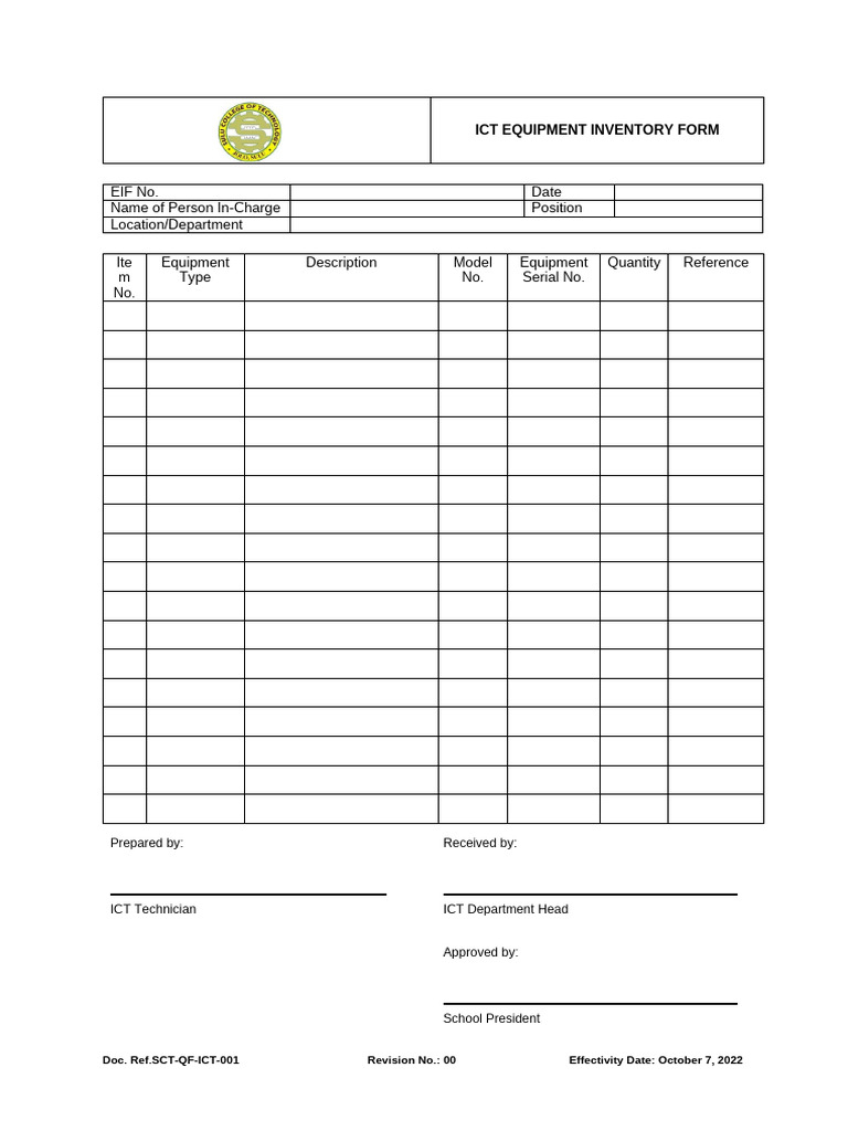 1 Equipment Inventory Form1 | PDF