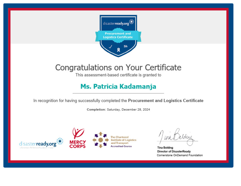 PROCUREMENT & LOGISTICS CERTIFICATE (1) | PDF