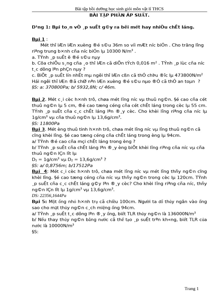 Bai Tap Boi Duong HSG Vat Li 8 Phan AP Suat Chat Long | PDF