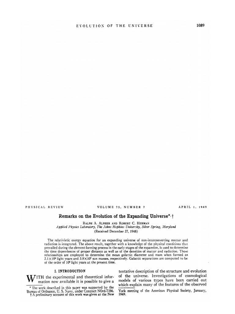 Alpher Herman Expanding Universe 1949 | PDF