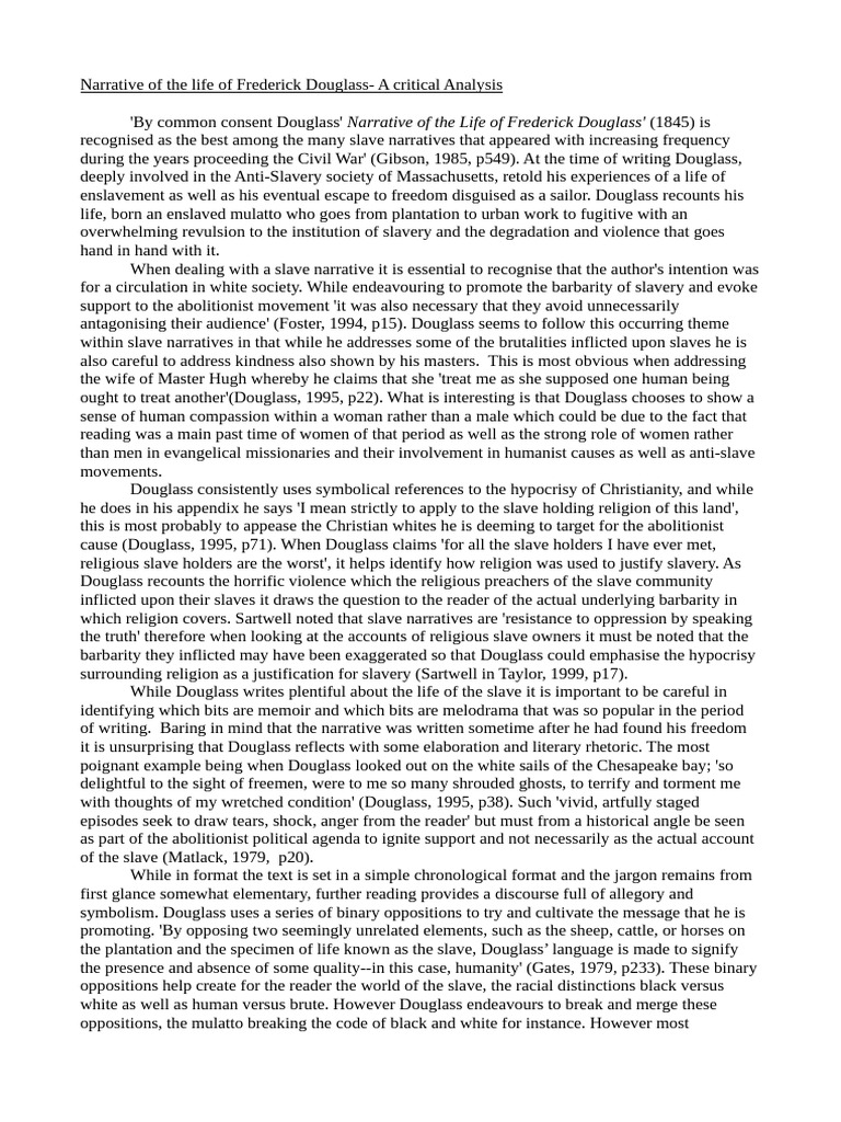 Analysis of The Testimony of Frederick D | PDF | Frederick Douglass ...