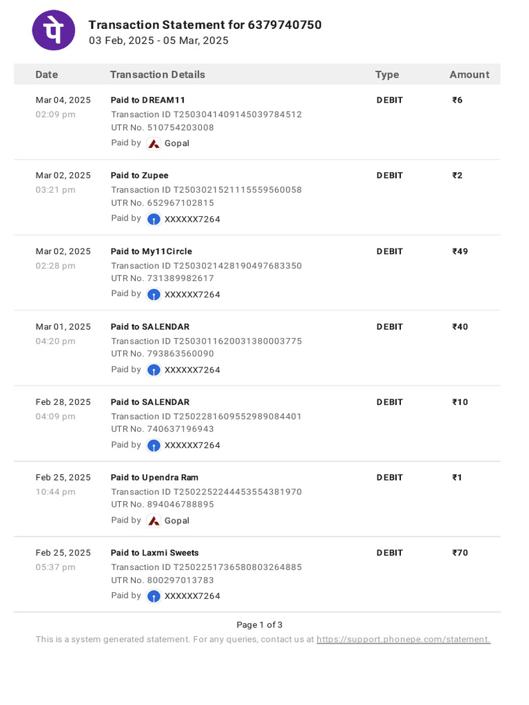 PhonePe Statement Feb2025 Mar2025 | PDF
