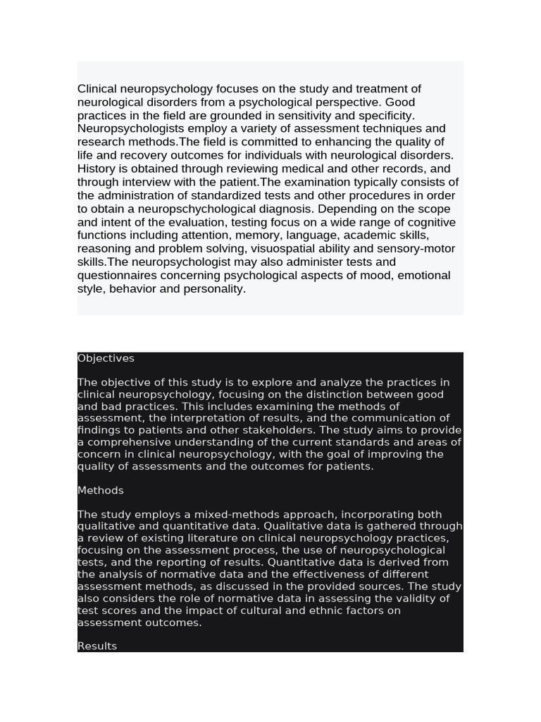 Clinical Neuropsychology Focuses On The Study and Treatment of ...