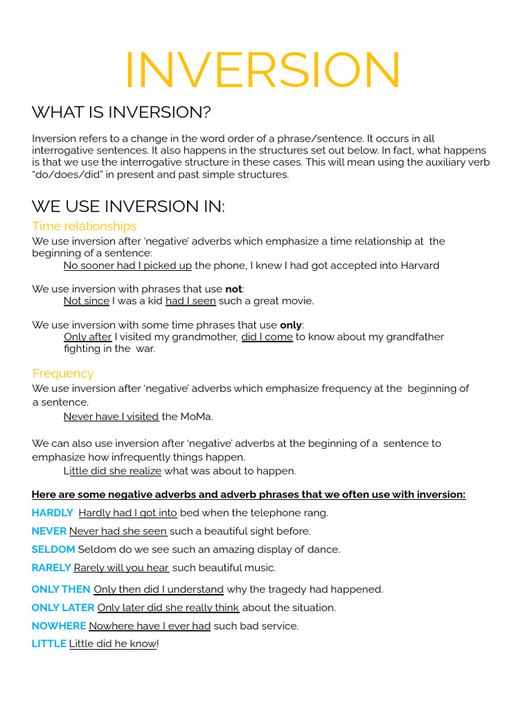 Inversion Explanation | PDF | Adverb | Linguistics