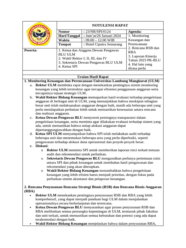 Notulensi Rapat Spi 23nrspi0124 | PDF