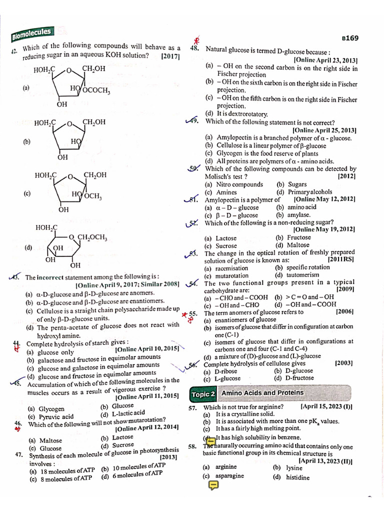 Biomolecule Amino Acid and Nucleic Acids PYQs | PDF