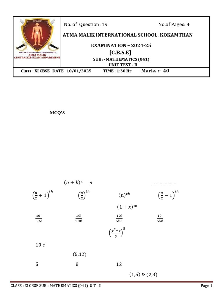 Xi Mathematics (041) Ut-II | PDF | Line (Geometry) | Circle