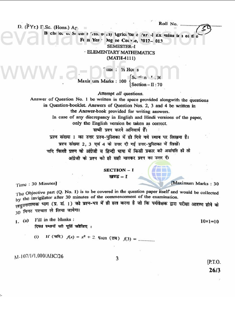 MATH-111 Mathematics Papers | PDF | Mathematics