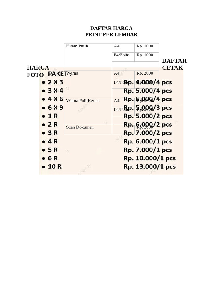 Daftar Harga | PDF