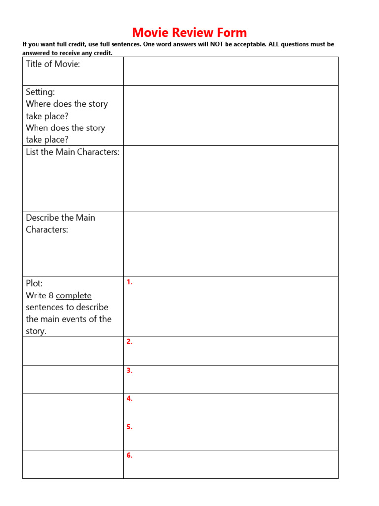 Movie Review Form | PDF