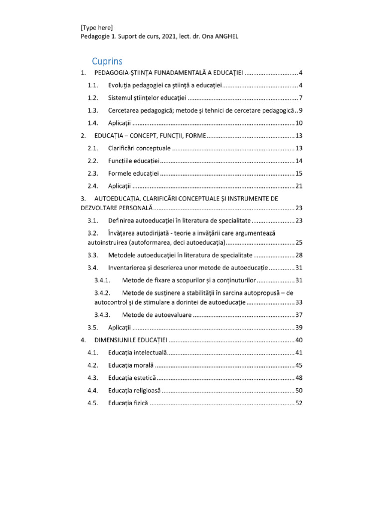 Pedagogie 1 Suport de Curs (Editat) | PDF
