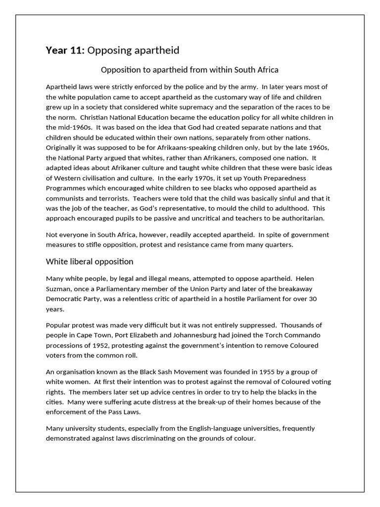 Apartheid (4) Information On Opposition | PDF | Apartheid | African ...