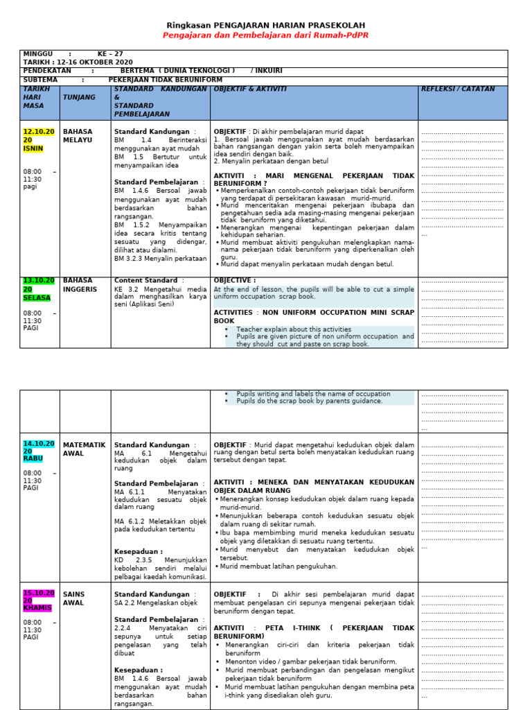 RPH M1 PDPR Isnin - Jumaat | PDF