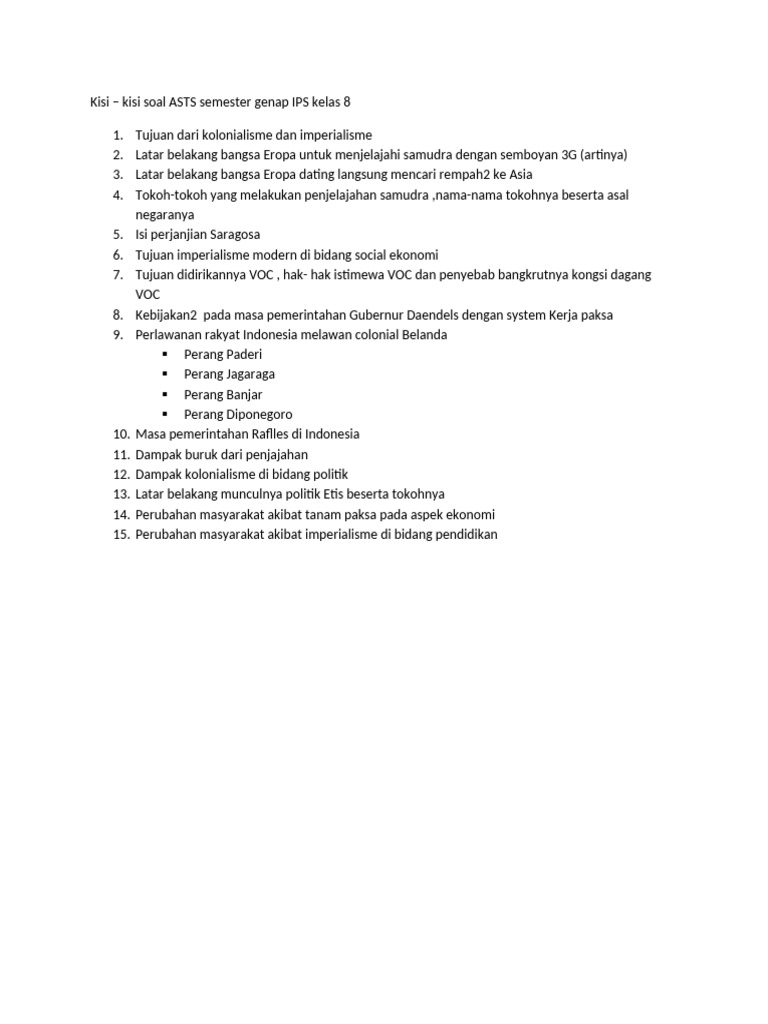 Kisi - Kisi ASTS IPS Kelas 8 Sem Genap | PDF