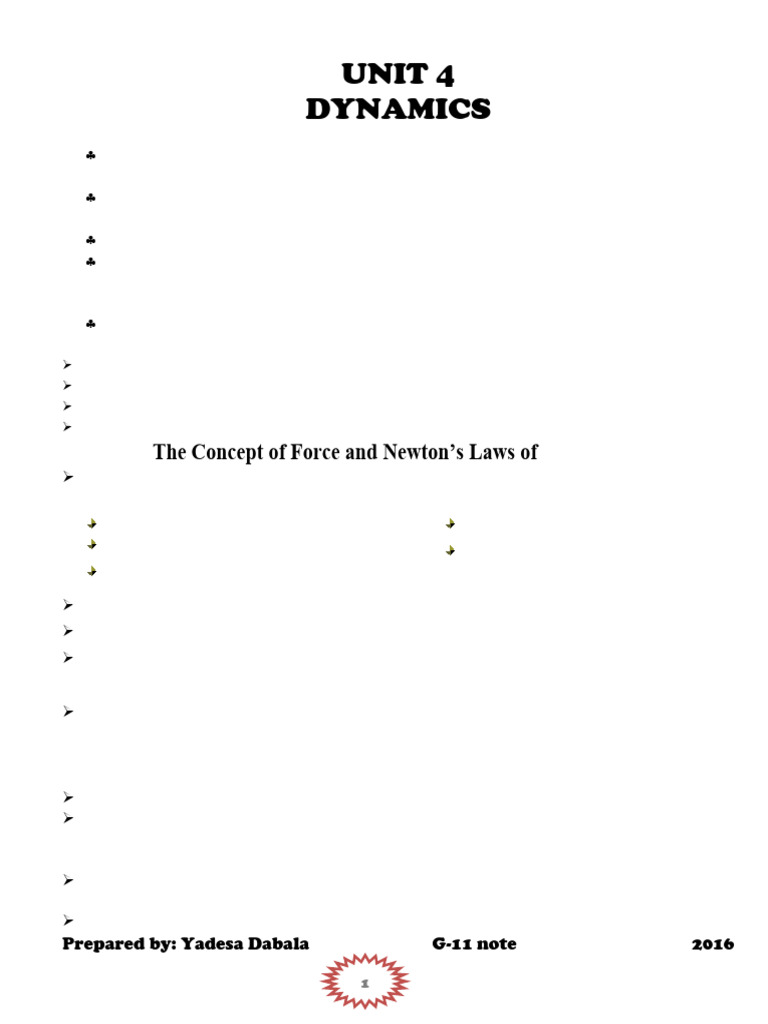 Physics G-11 Unit 4 Note | PDF | Force | Weight