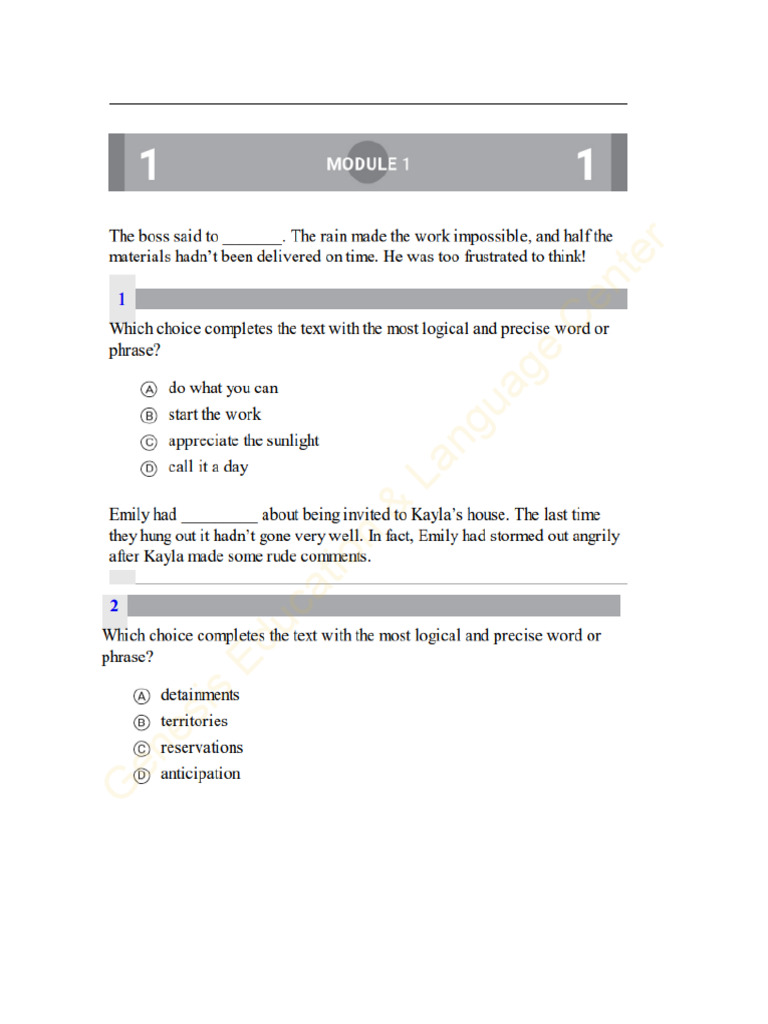 SAT (Evidence-based Reading & Writing) Module 1 | PDF