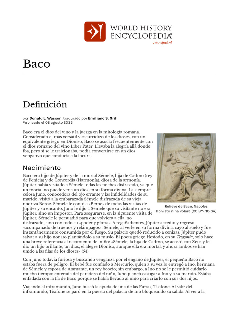Baco - Enciclopedia De La Historia Del Mundo | PDF | Dioniso | Religión Griega Antigua