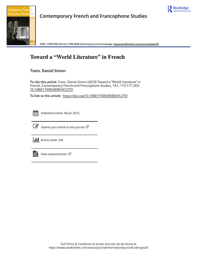 World Literature in French: A Revolution | PDF