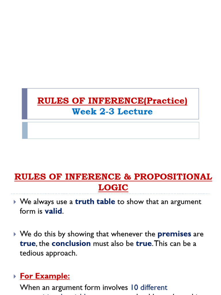 Week 2 3 Lecture Rules of Inference L Practice | PDF | Syntax (Logic) | Mathematical Logic