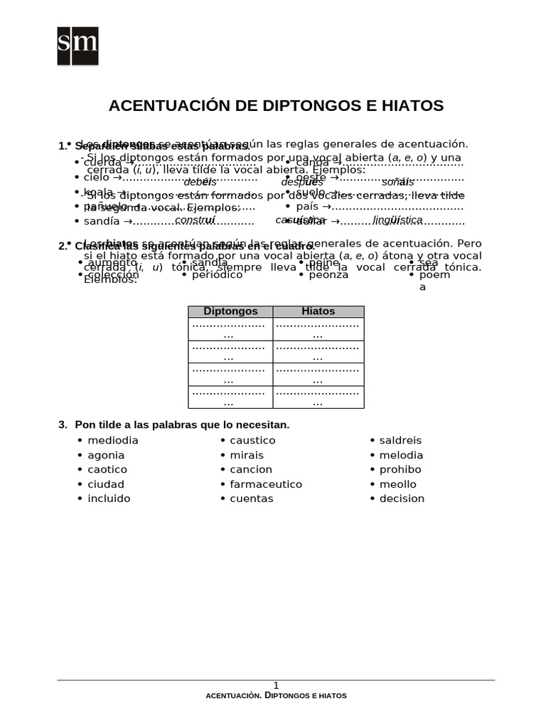 Acentuacion de Diptongos e Hiatos | PDF | Fonética | Lingüística