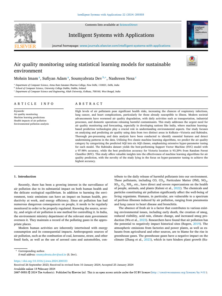 Air Quality Monitoring Using Statistical Learning Models for ...