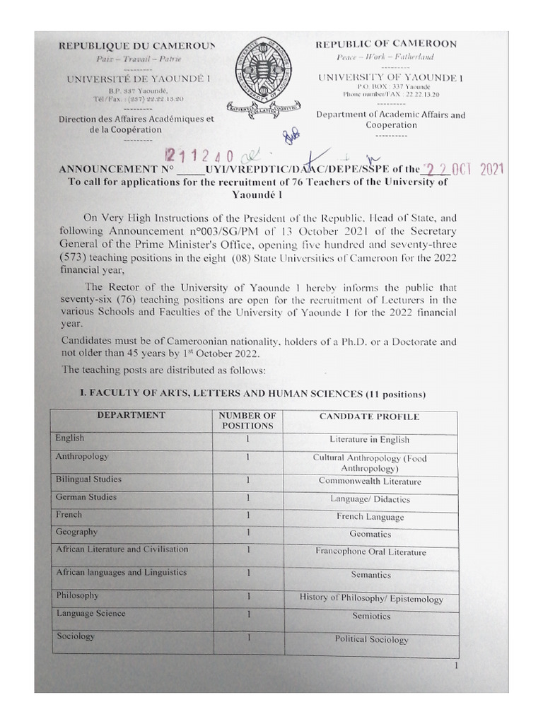 University of Yaounde 1 | PDF