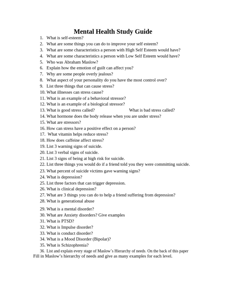 Mental Health Study Guide | PDF