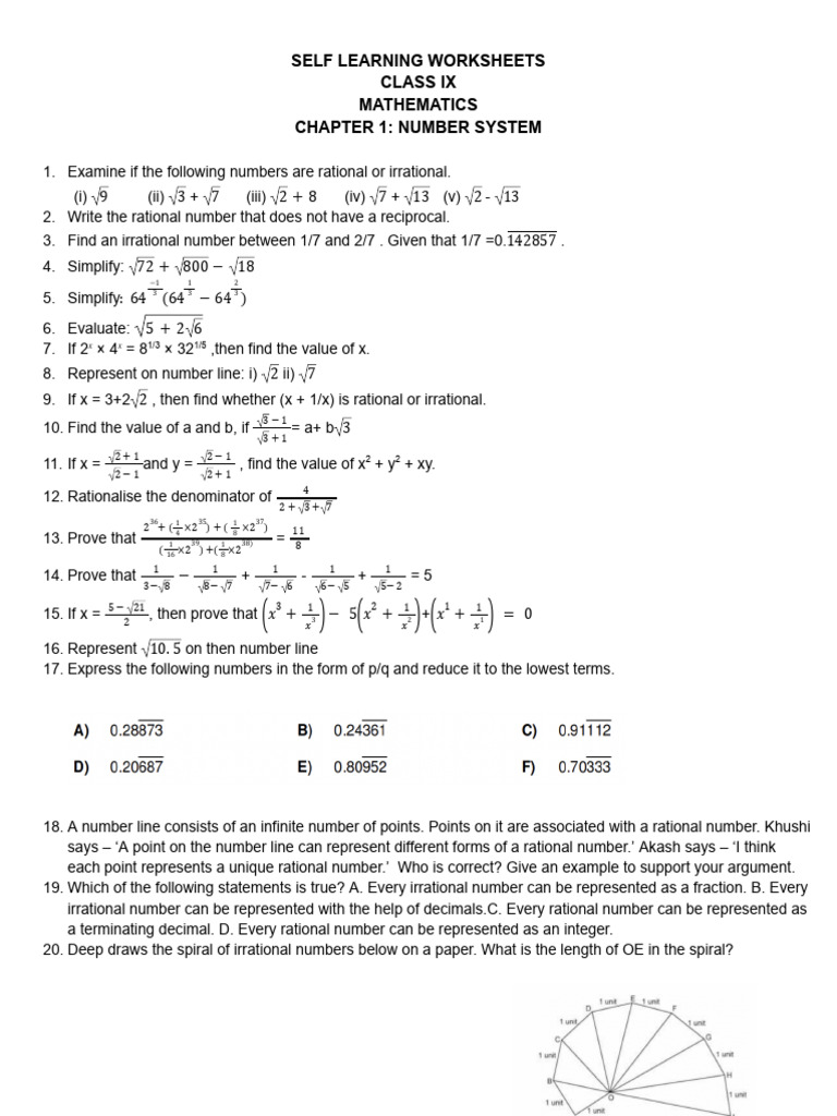 Class Ix SLW CH1 3 | PDF | Numbers | Rational Number