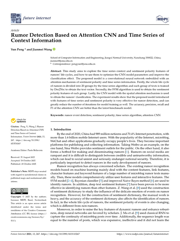 Rumor Detection Based On Attention Cnn And Time Series Of Pdf Deep Learning Learning