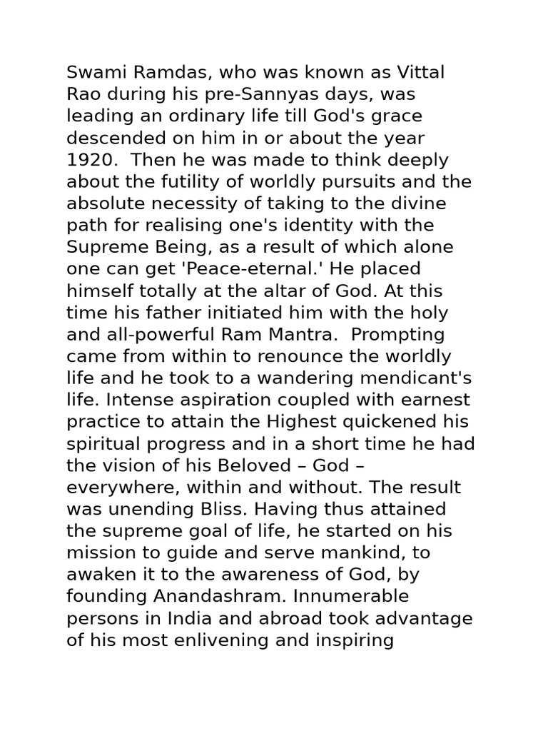 About Swami Ramdas | PDF | Bhakti | Spirituality