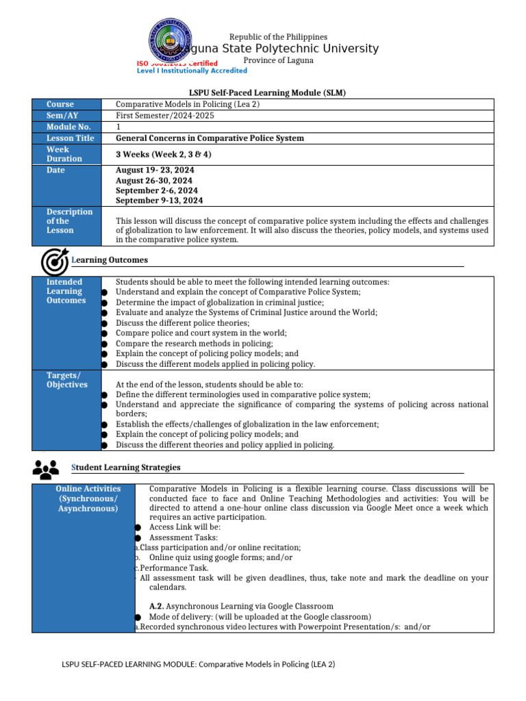 SLM-1-LEA-2-A.Y-2024-2025 | PDF | Police | Crimes