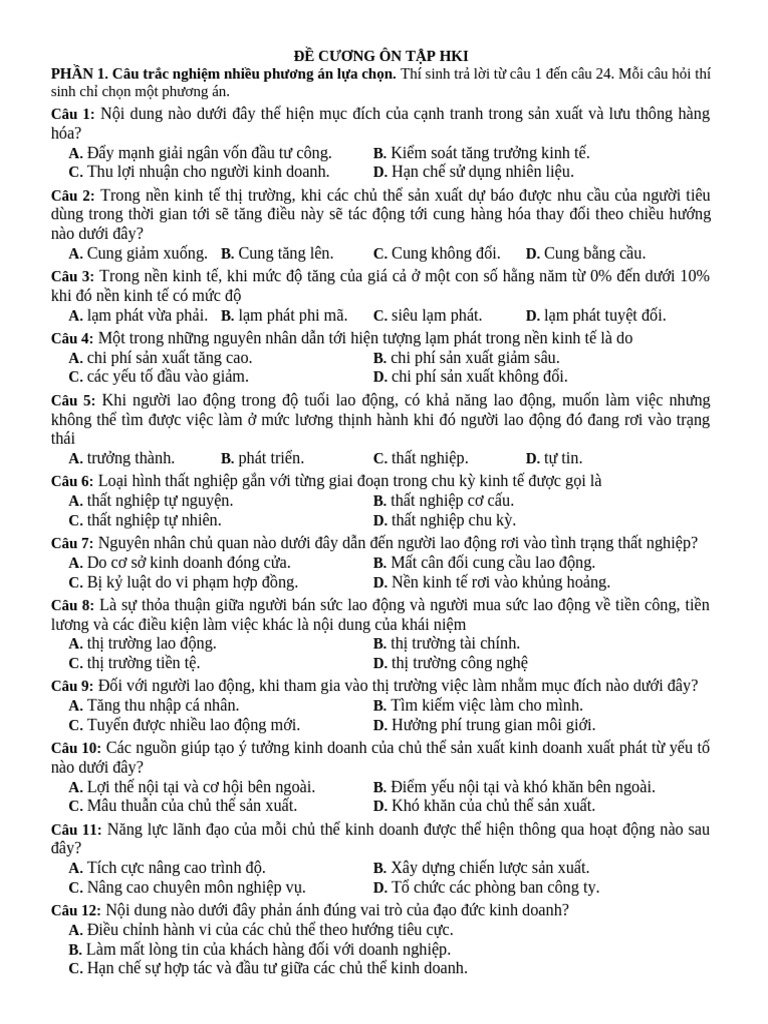 ĐỀ CƯƠNG ÔN TẬP K11 CKI | PDF