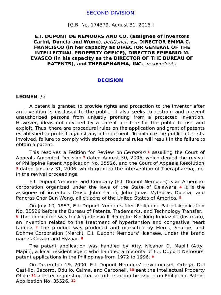 Dupont Patent Revival Denied | PDF | Intervention (Law) | Patent