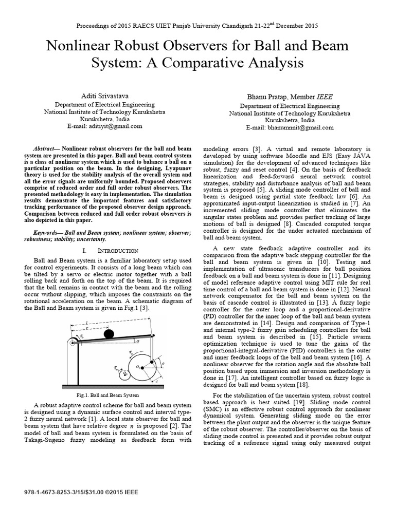 Nonlinear Robust Observers for Ball-Beam System | PDF | Control Theory ...