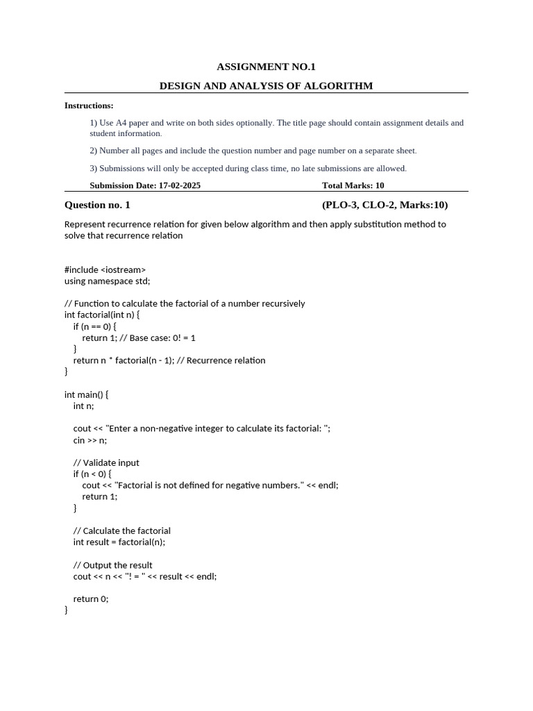 Recurrence Relation Analysis Assignment | PDF