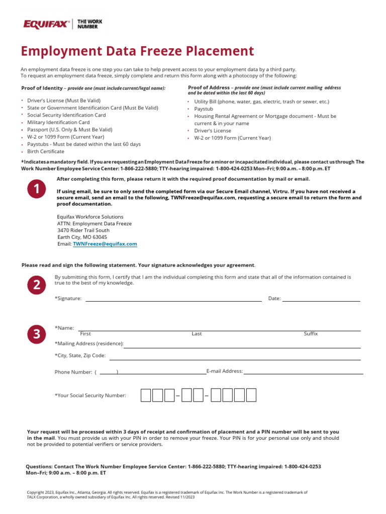 TWN Employment Data Freeze Placement Form | PDF | Identity Document ...