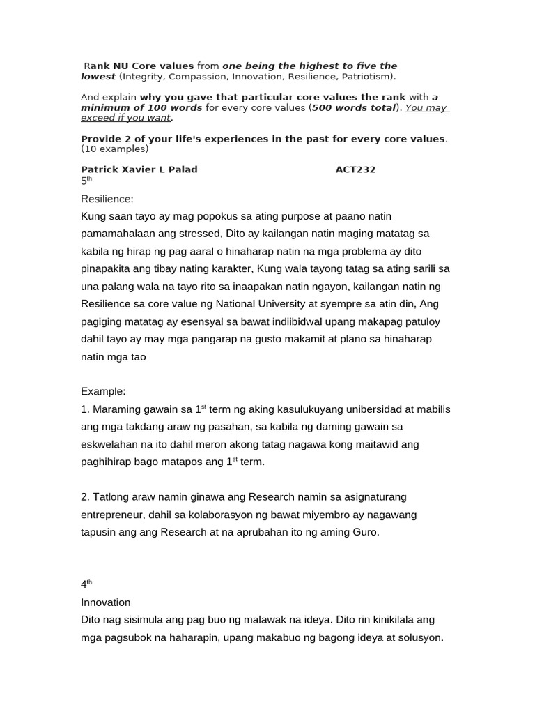 Rank NU Core Values o | PDF
