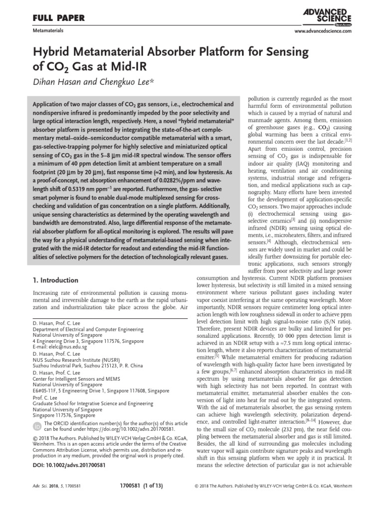 Advanced Science - 2018 - Hasan | PDF | Metamaterial | Carbon Dioxide