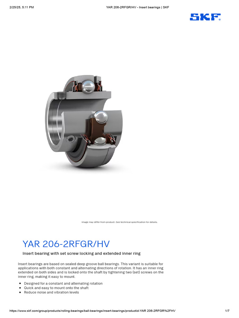 YAR 206-2RFGR - HV - Insert Bearings - SKF | PDF | Bearing (Mechanical ...
