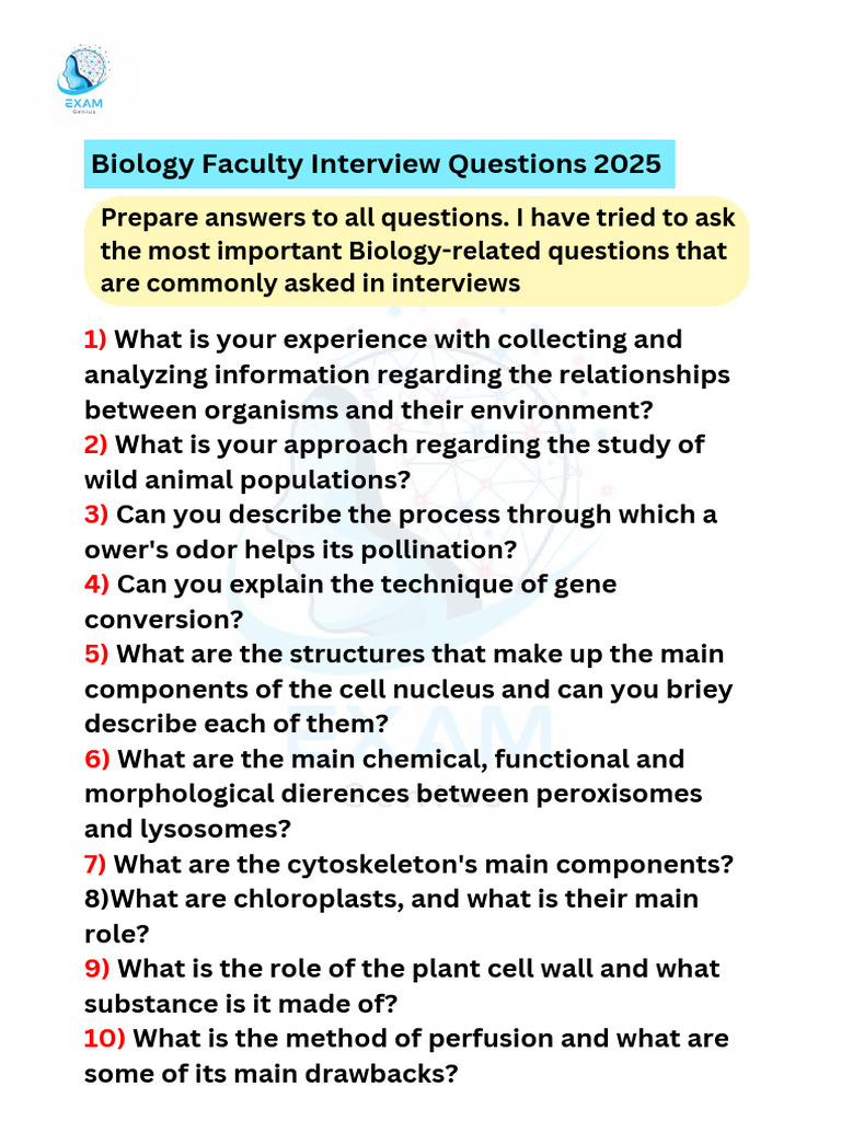 Biology Faculty Interview Questions 2025 | PDF
