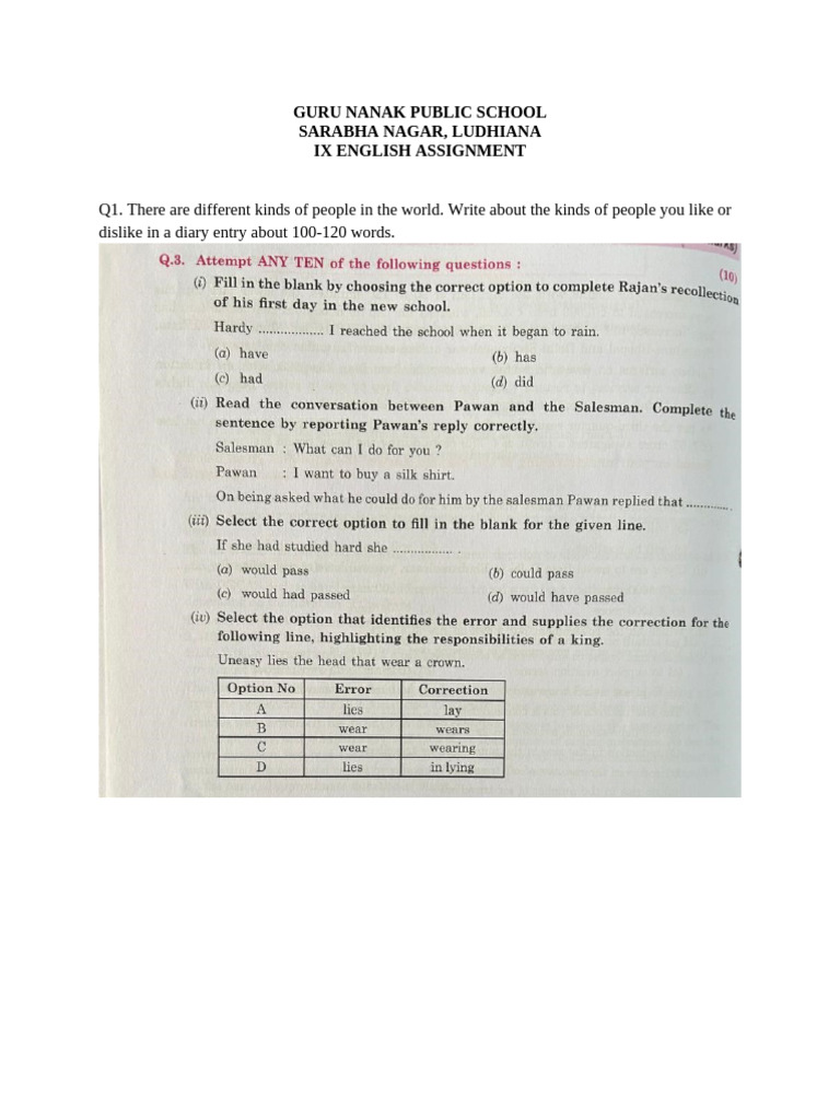 IX Eng Assignment | PDF