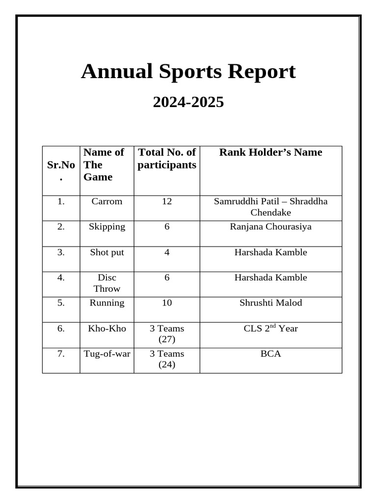 Annual Sports Report | PDF