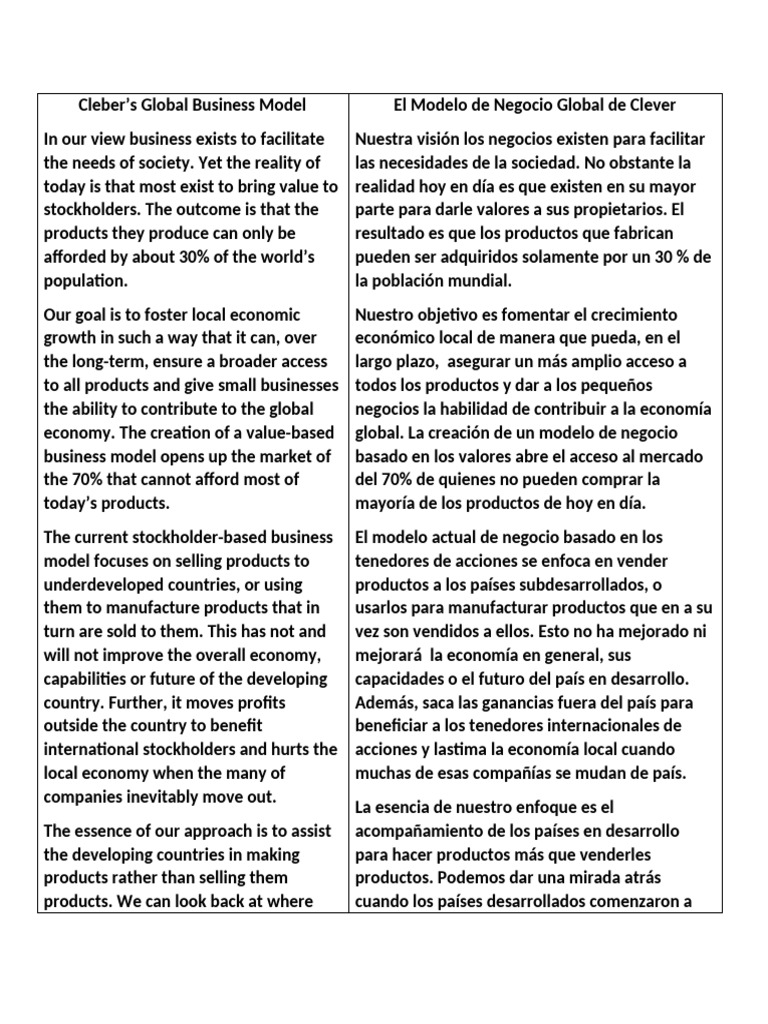 Cleber Global Business Model en & SP | PDF | Economias