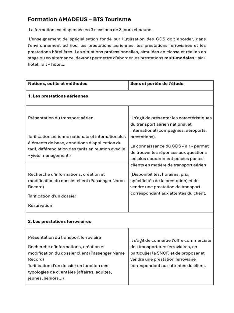 Formation AMADEUS pour BTS Tourisme | PDF | Transport